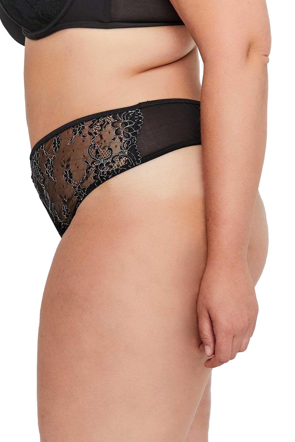 Ashley Graham PLUS Black CrissCross Keyhole Lace Thong ship test